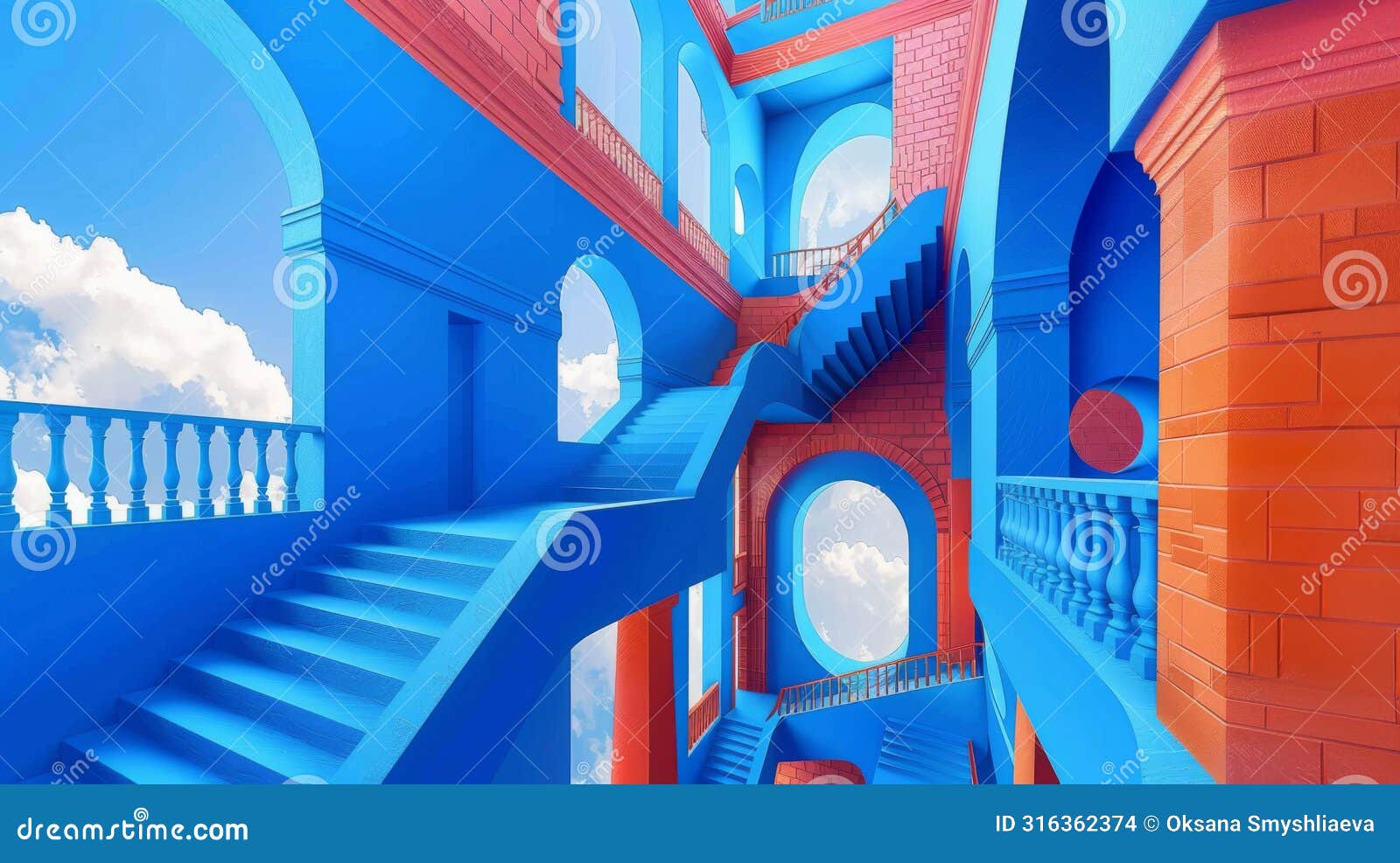 A Mind-bending Digital Artwork Of Intertwining Staircases In Vibrant ...