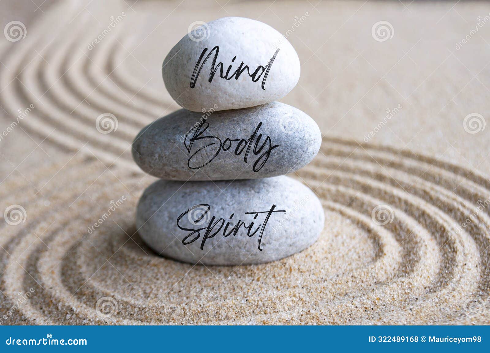 Mind, Body and Soul Text on Zen Stones with Bright Light Background ...
