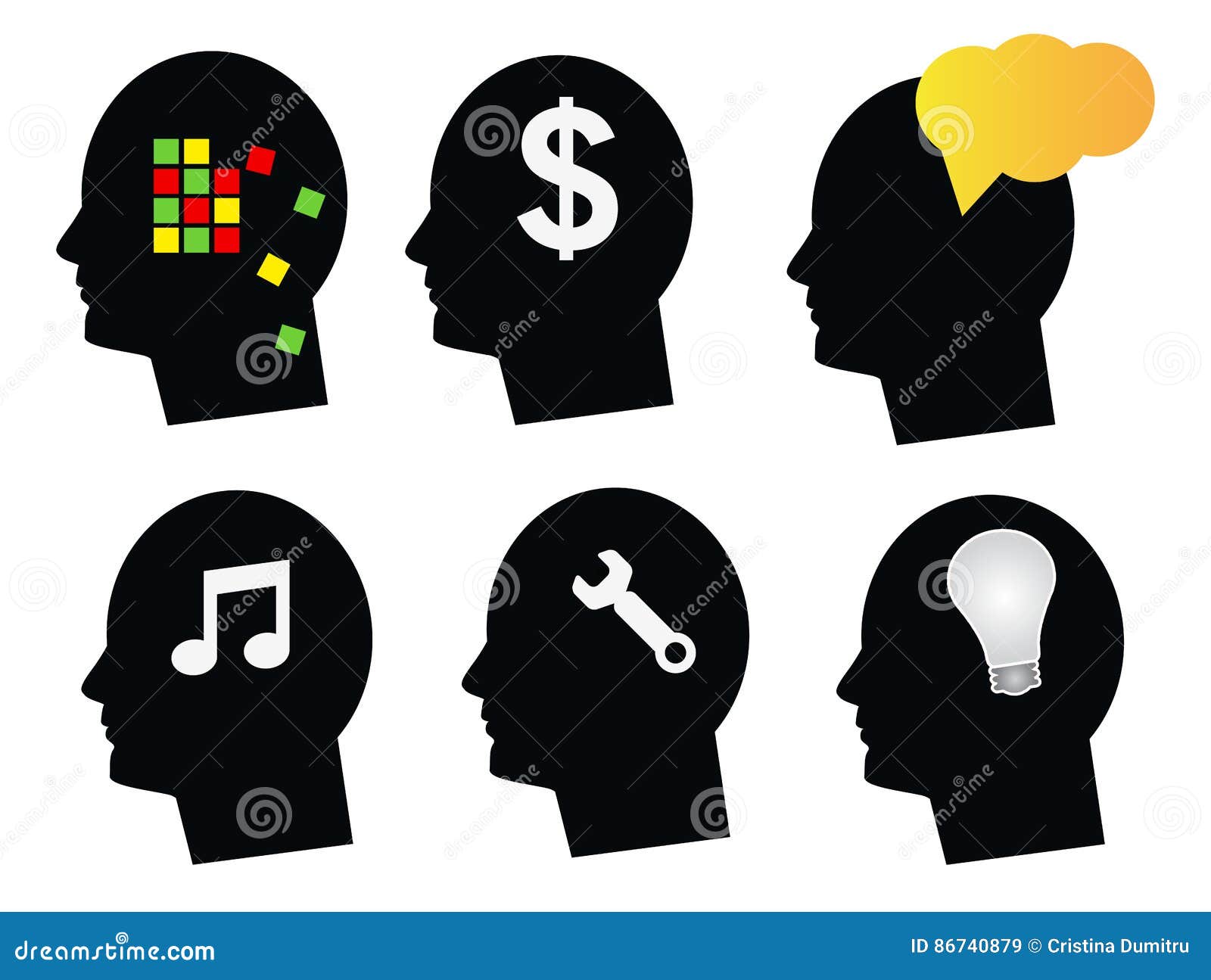 Mind Concept Set Human Head Stock Vector - Illustration of symbol ...