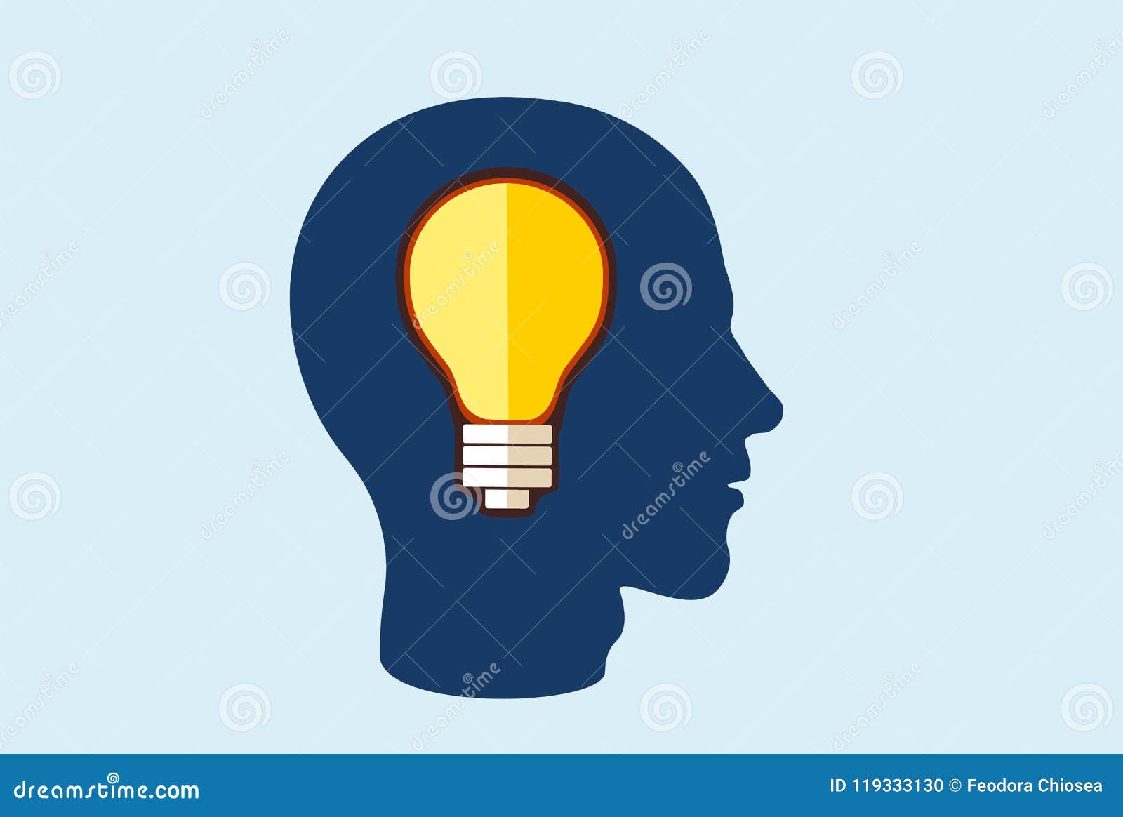 Mind Creativity Concept. Man Head with Light Bulb Inside Stock ...
