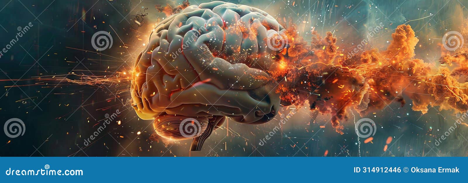 Mind Explosion, Mega Energy Brain, Angry Concept, Creative Blowing ...