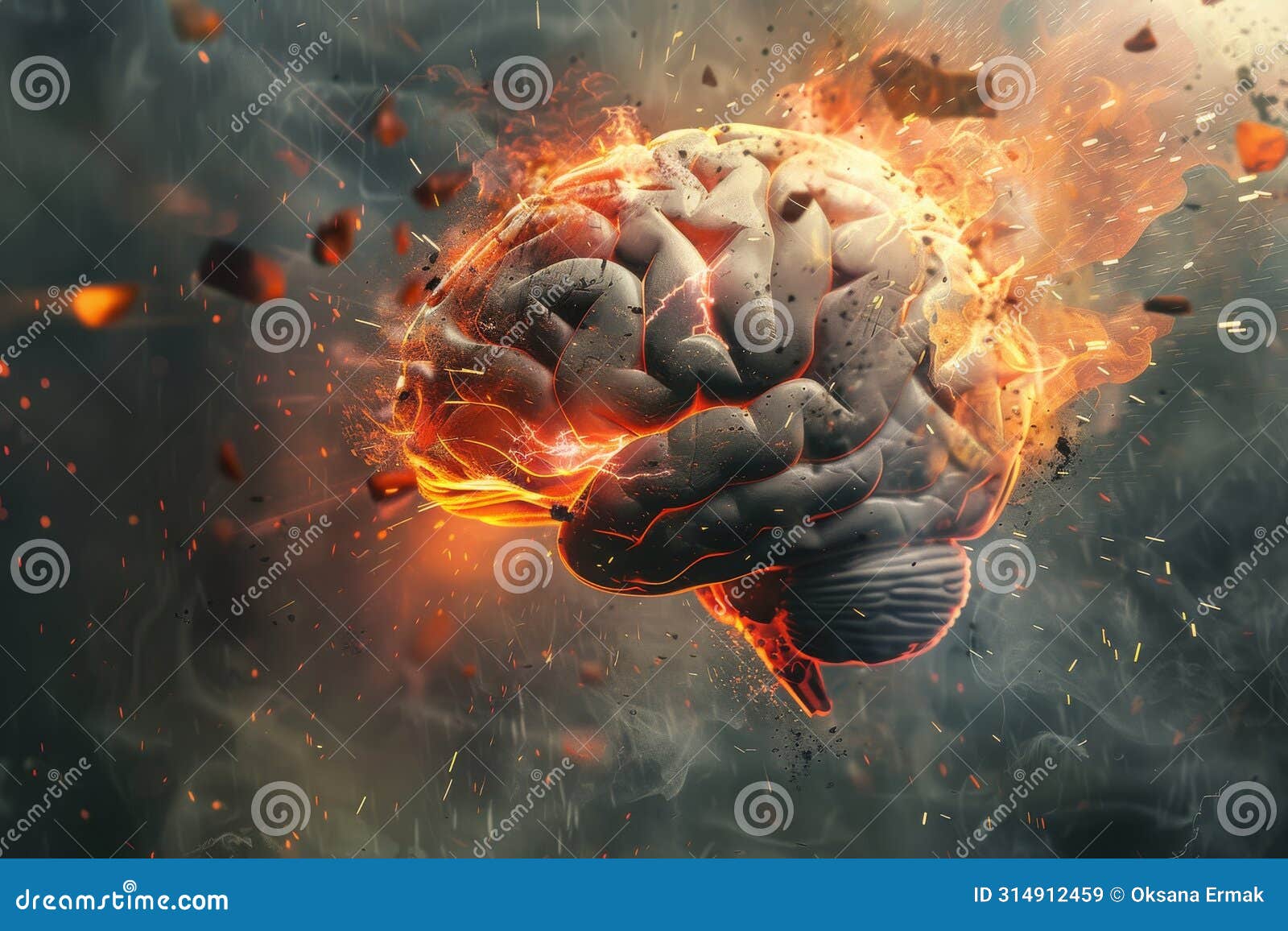 Mind Explosion, Mega Energy Brain, Angry Concept, Creative Blowing ...