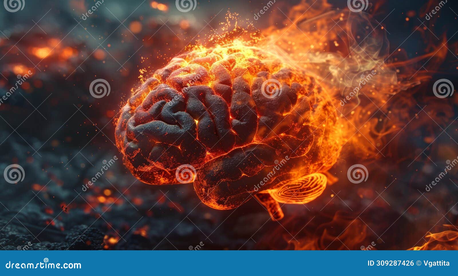 Mind on Fire Visualization Fiery Brain Stock Photo - Image of concept ...