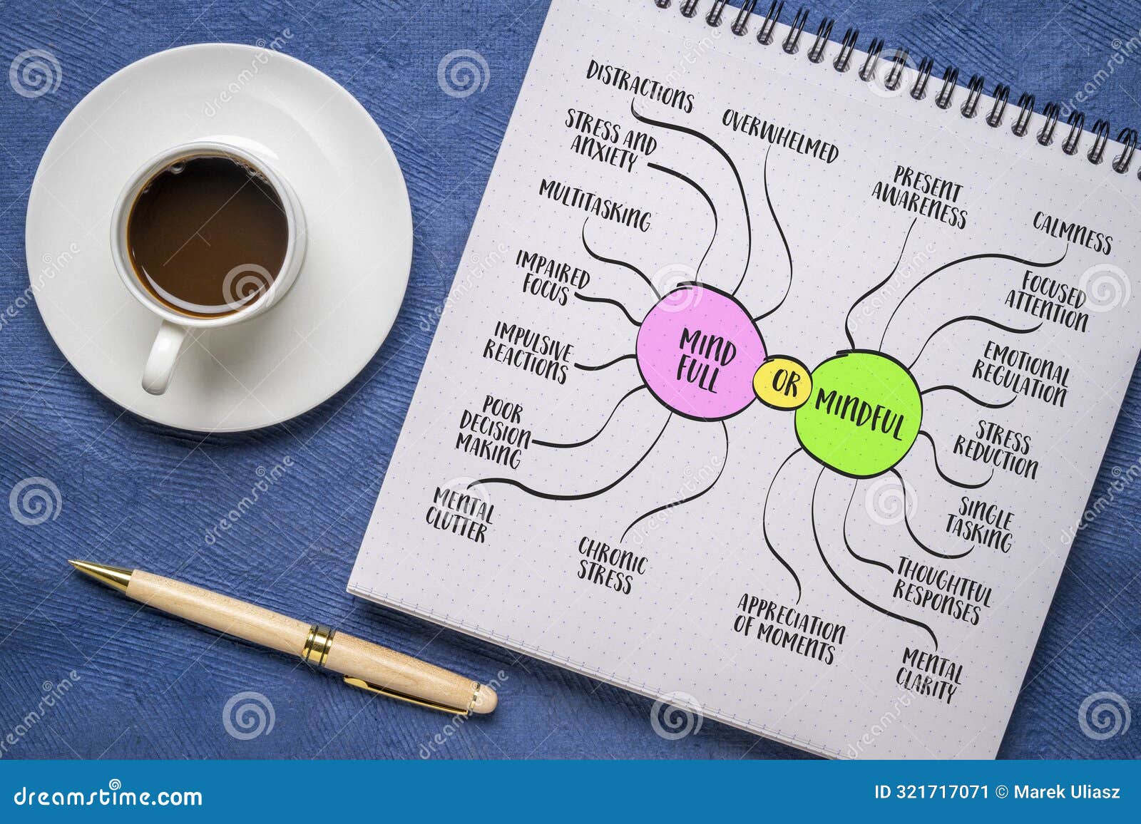 Mind Full or Mind Ful Concept, Contrast between a Mind Overwhelmed with ...