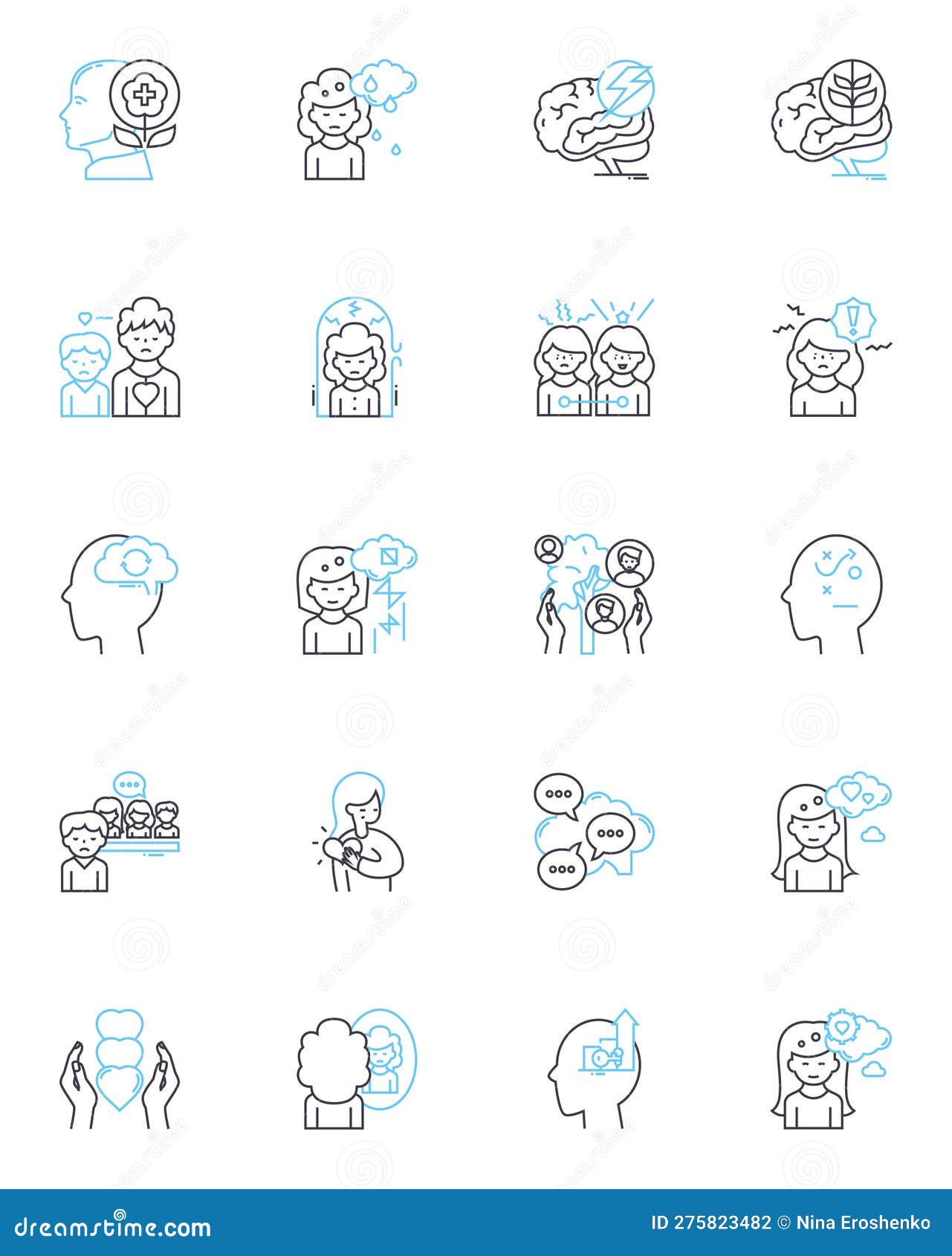 Mind Function Linear Icons Set Cognition Intelligence Memory Perception Concentration
