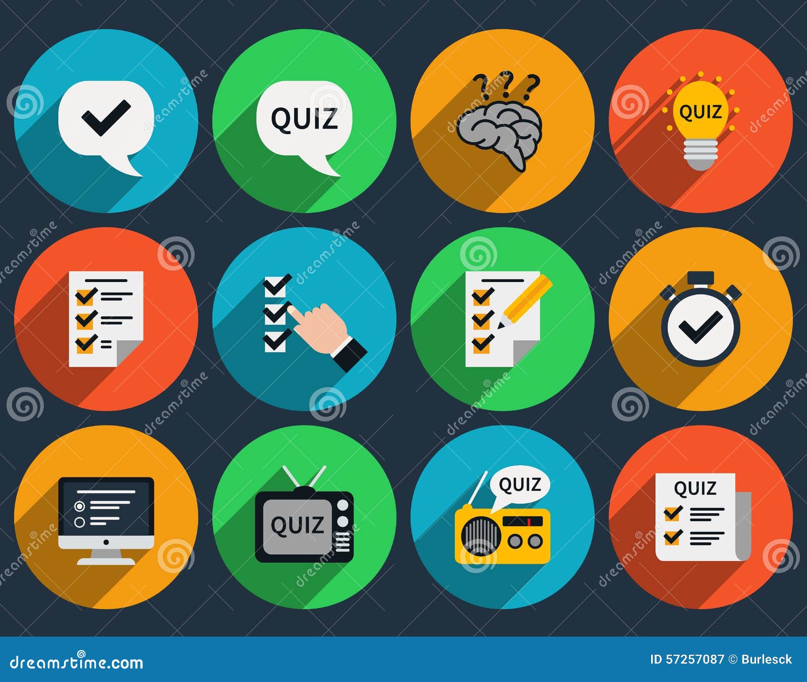 Mind Games and Quizzes Flat Icons Stock Vector - Illustration of list ...