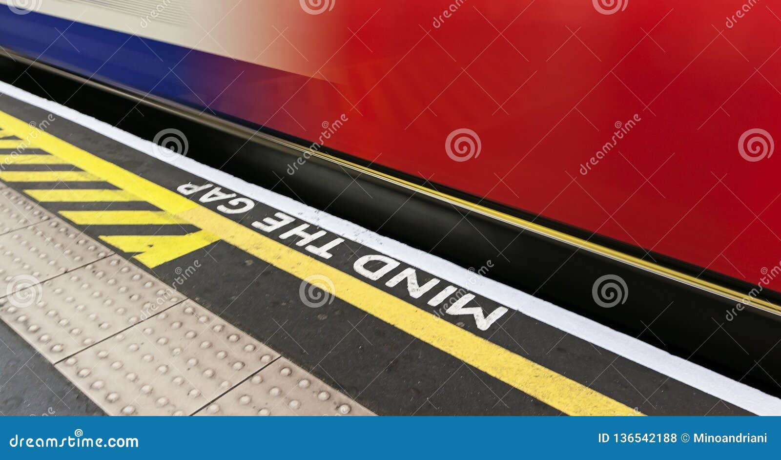 Mind the Gap Sign with Speeding Train in London Underground Stock Photo ...