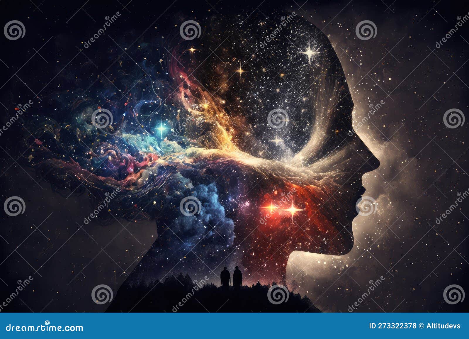 Mind of God, with View of the Universe and Its Many Galaxies and Stars ...
