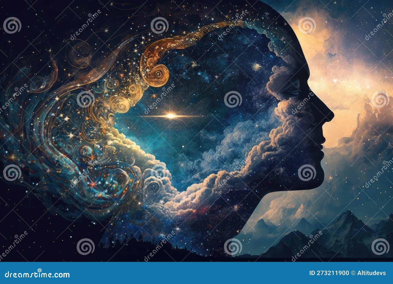 Mind of God, with View of Universe and Planets in the Background Stock ...