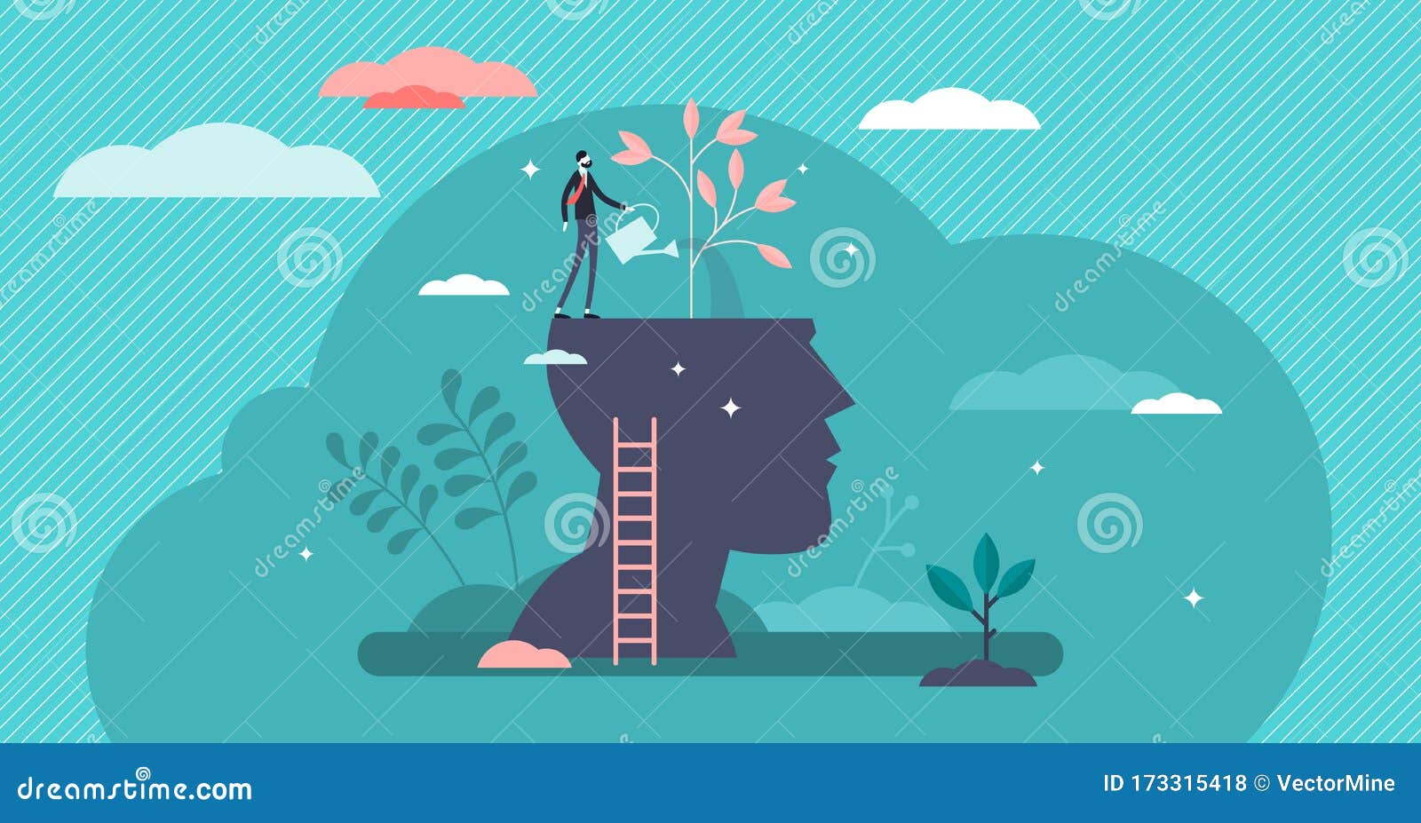 Mind Growth Progress Concept, Flat Tiny Person Vector Illustration ...