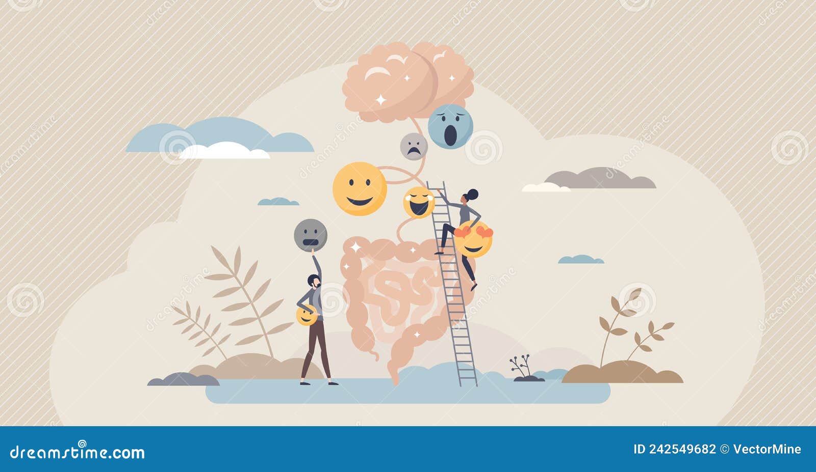 Mind Gut Connection and Digestive Interaction To Mood Tiny Person ...