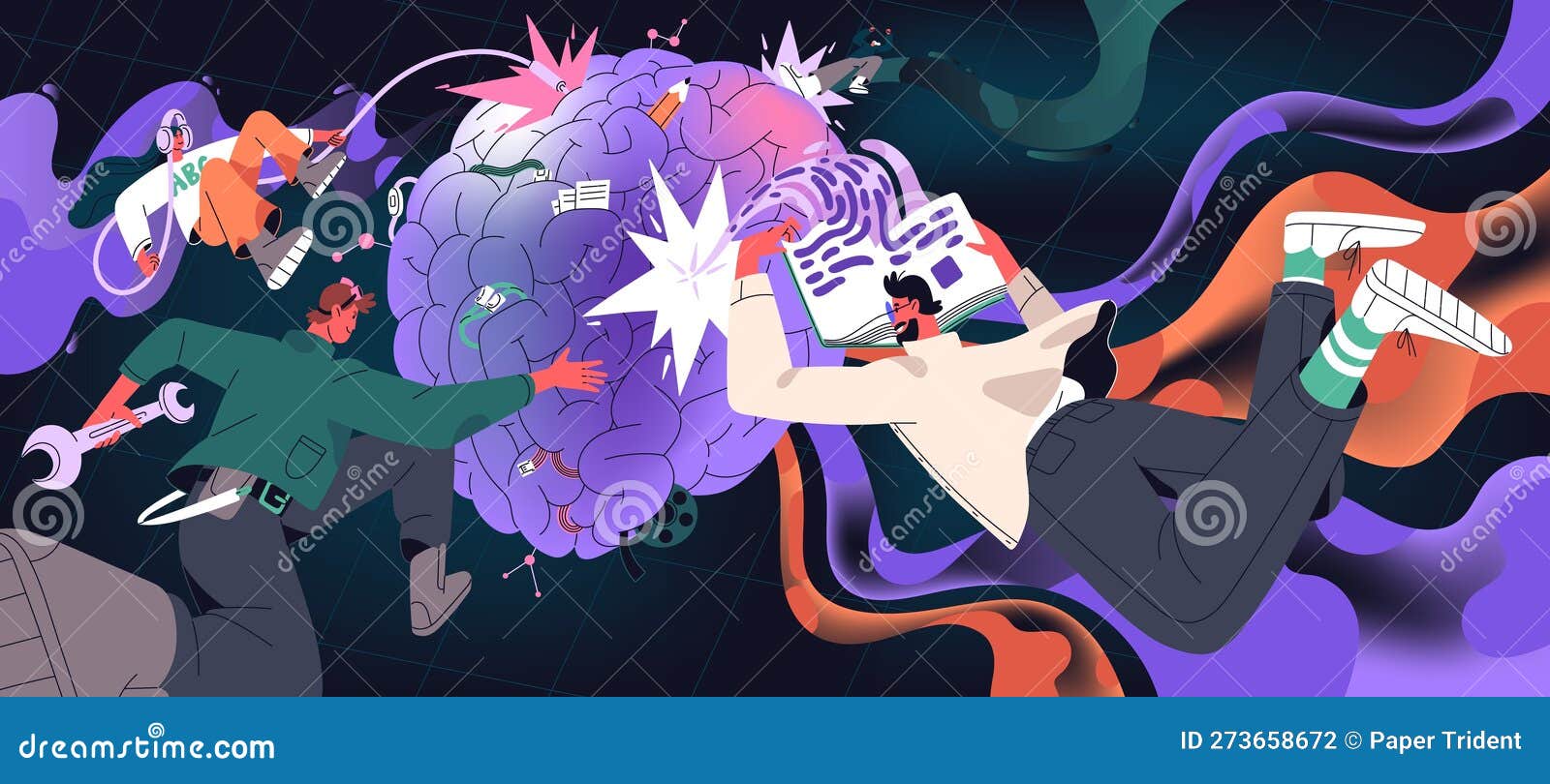 Mind, Intelligence Concept. Brain Work Process, Consuming Information ...