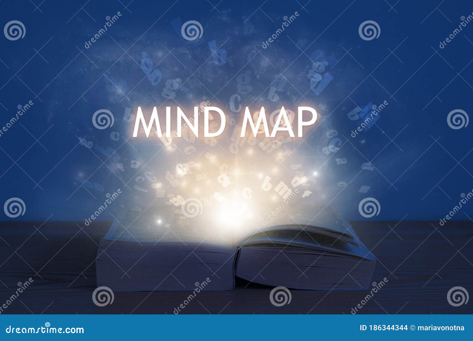 Mind Map. Light Coming from Open Book with Words Mind Map Stock Photo ...