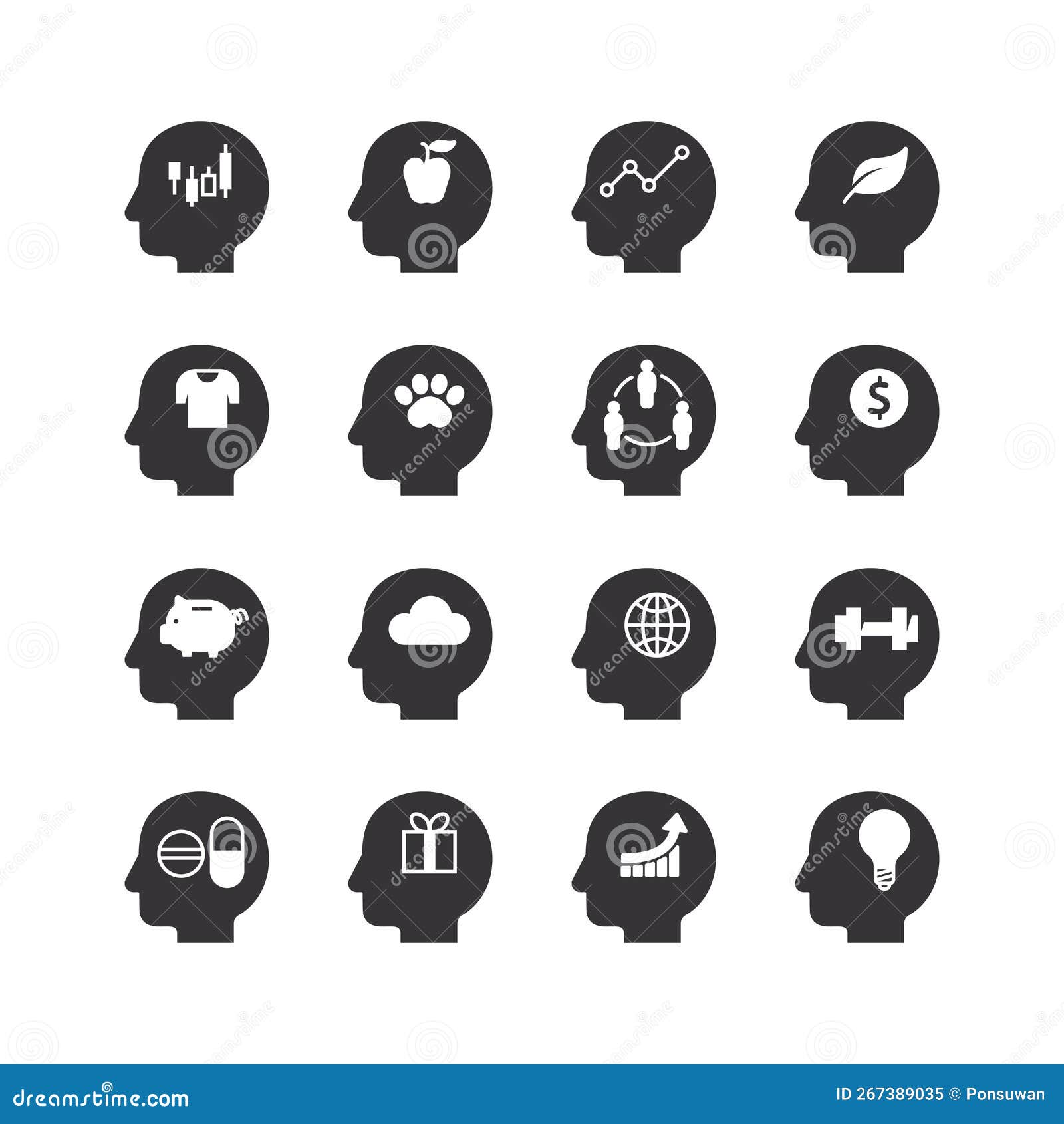 Mind Map Head Infographic Template. Flat Icons Collection Stock Vector ...
