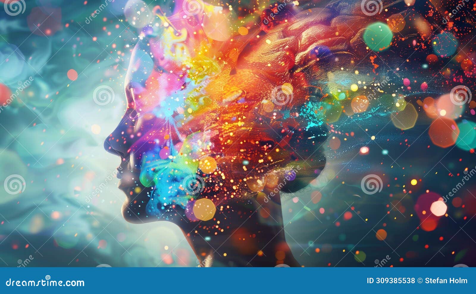 Mind Map with a Human Head in the Center. Point Cloud Ideas Radiate ...