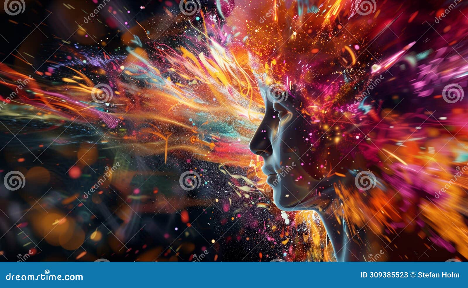 Mind Map with a Human Head in the Center. Point Cloud Ideas Radiate ...