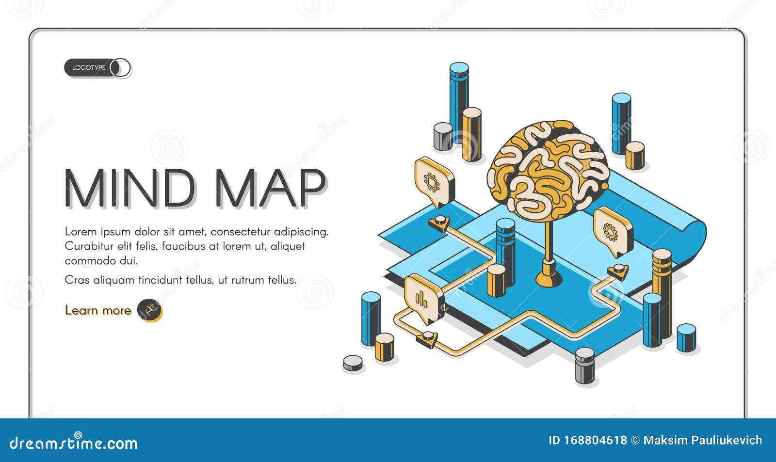 Mind Map Visual Thinking Tool Isometric Landing Stock Vector ...