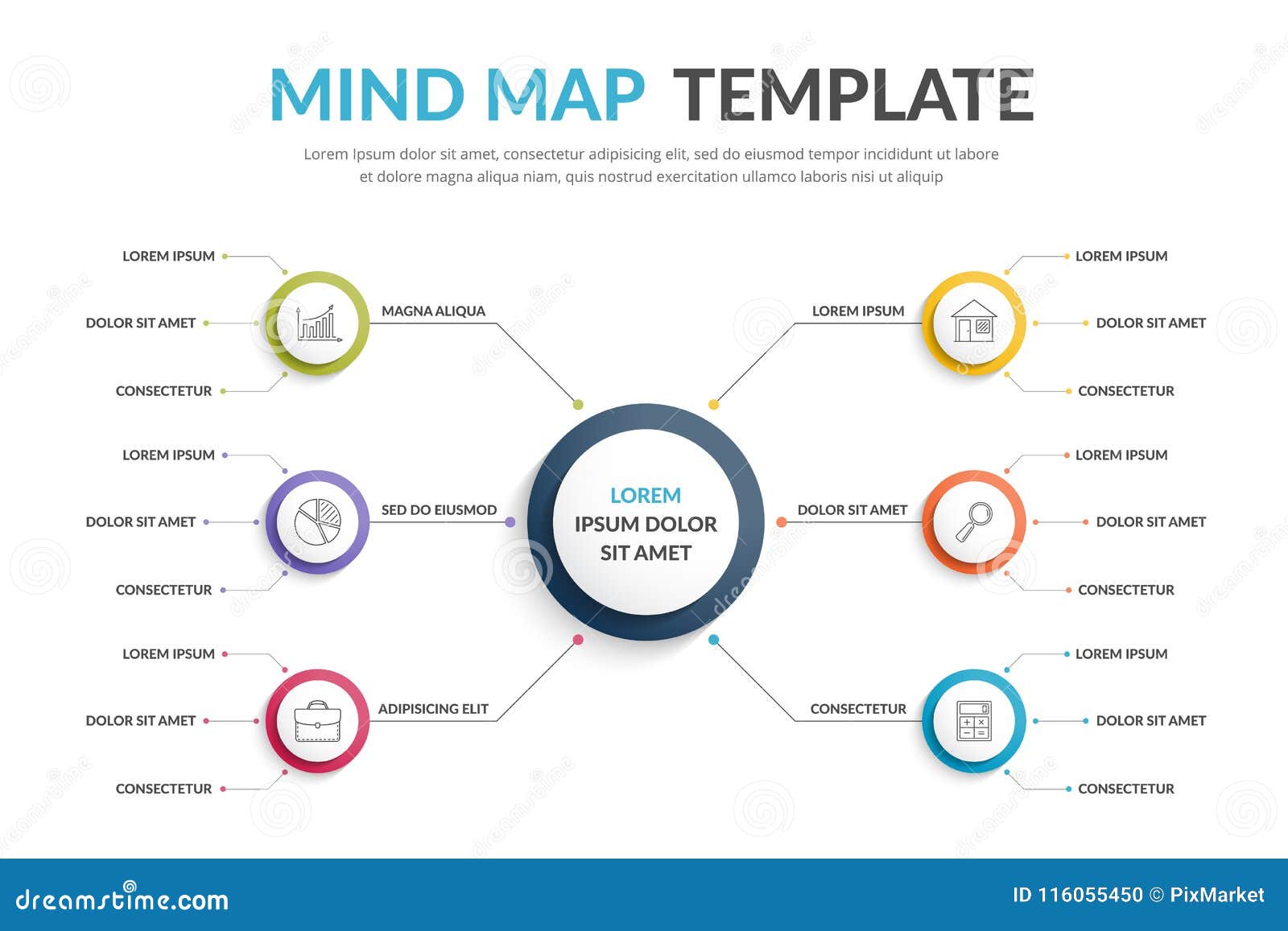 Mind Map Template stock vector. Illustration of business - 116055450