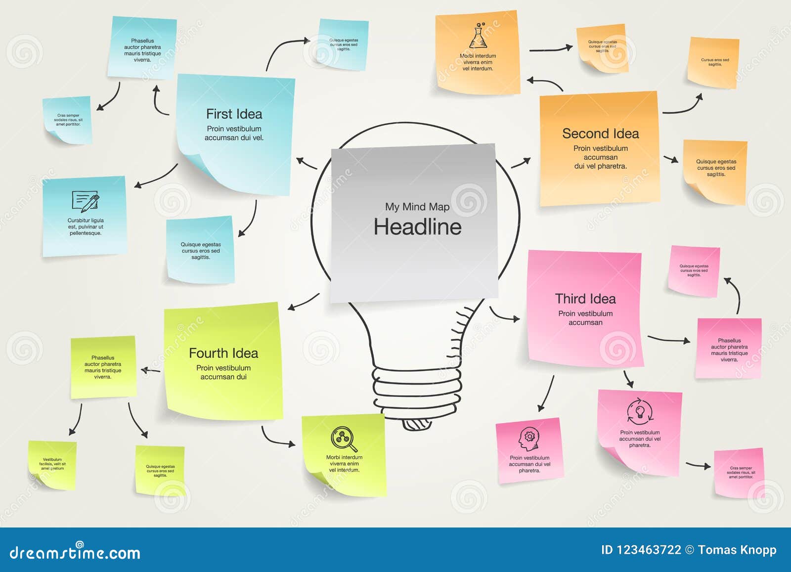 Mind Map Visualization Template with Colorful Sticky Notes and Hand ...