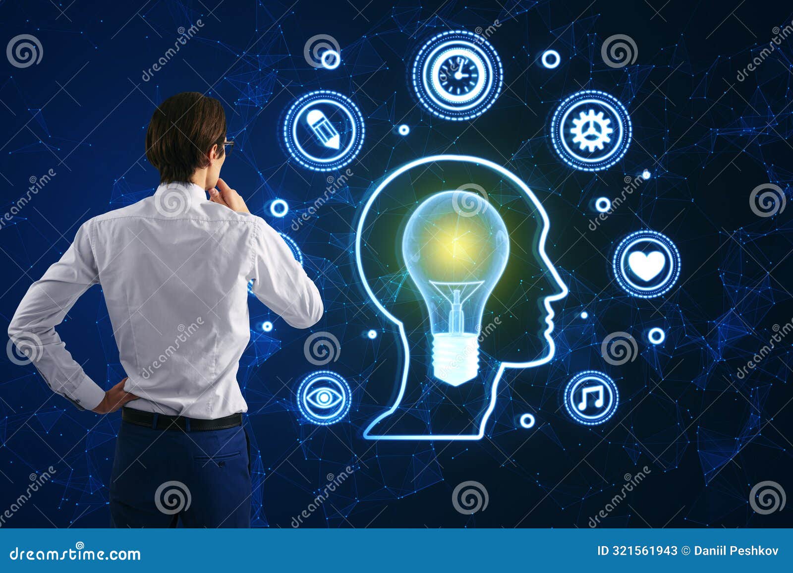 Mind Mapping and Creative Inspiration Concept. Back View of Young Man ...