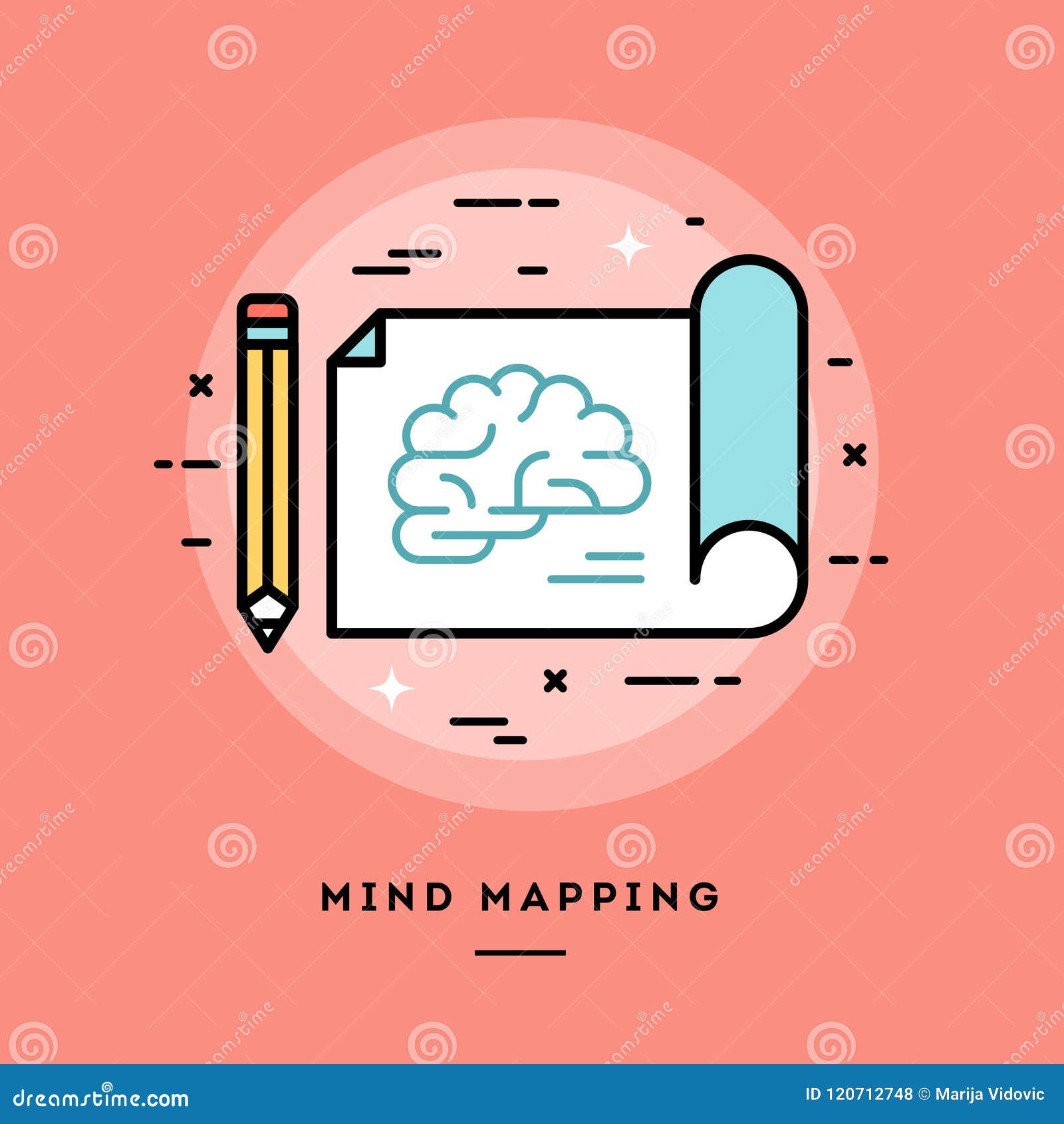 Mind Mapping, Flat Design Thin Line Banner Vector Illustration ...