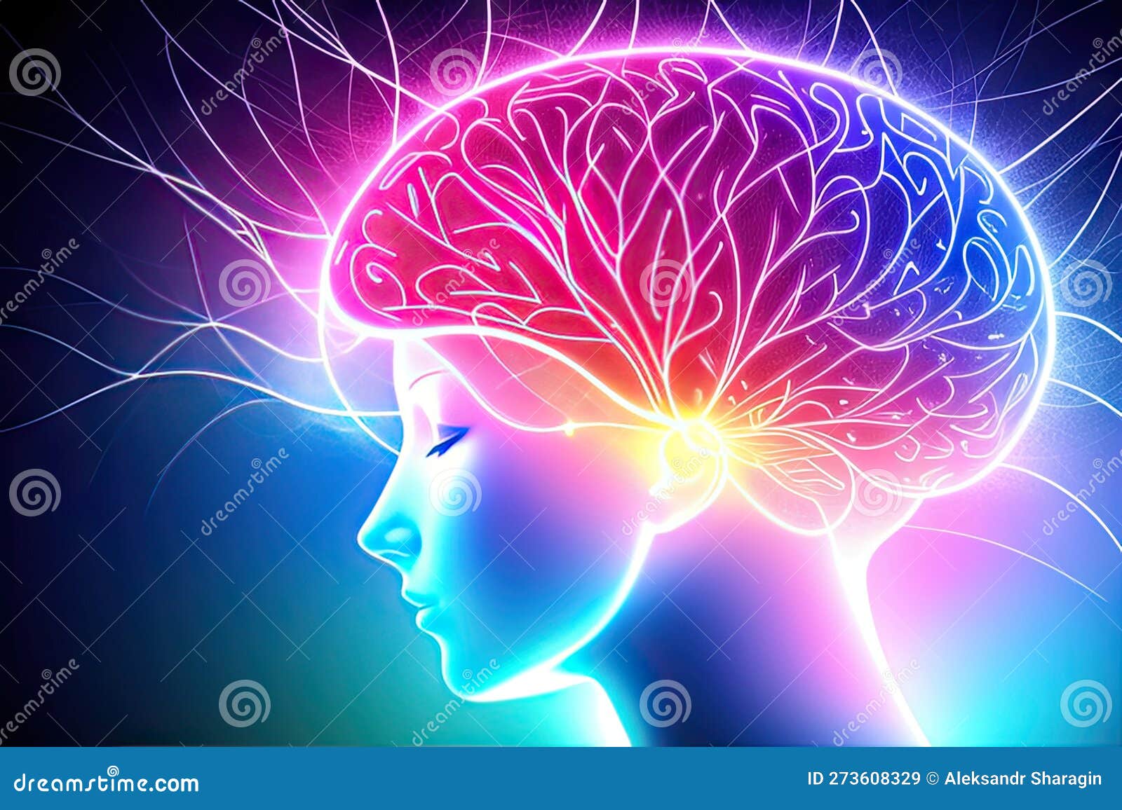 Mind Power Concept with Human Brain and Light Neon Rays. Generative, AI ...