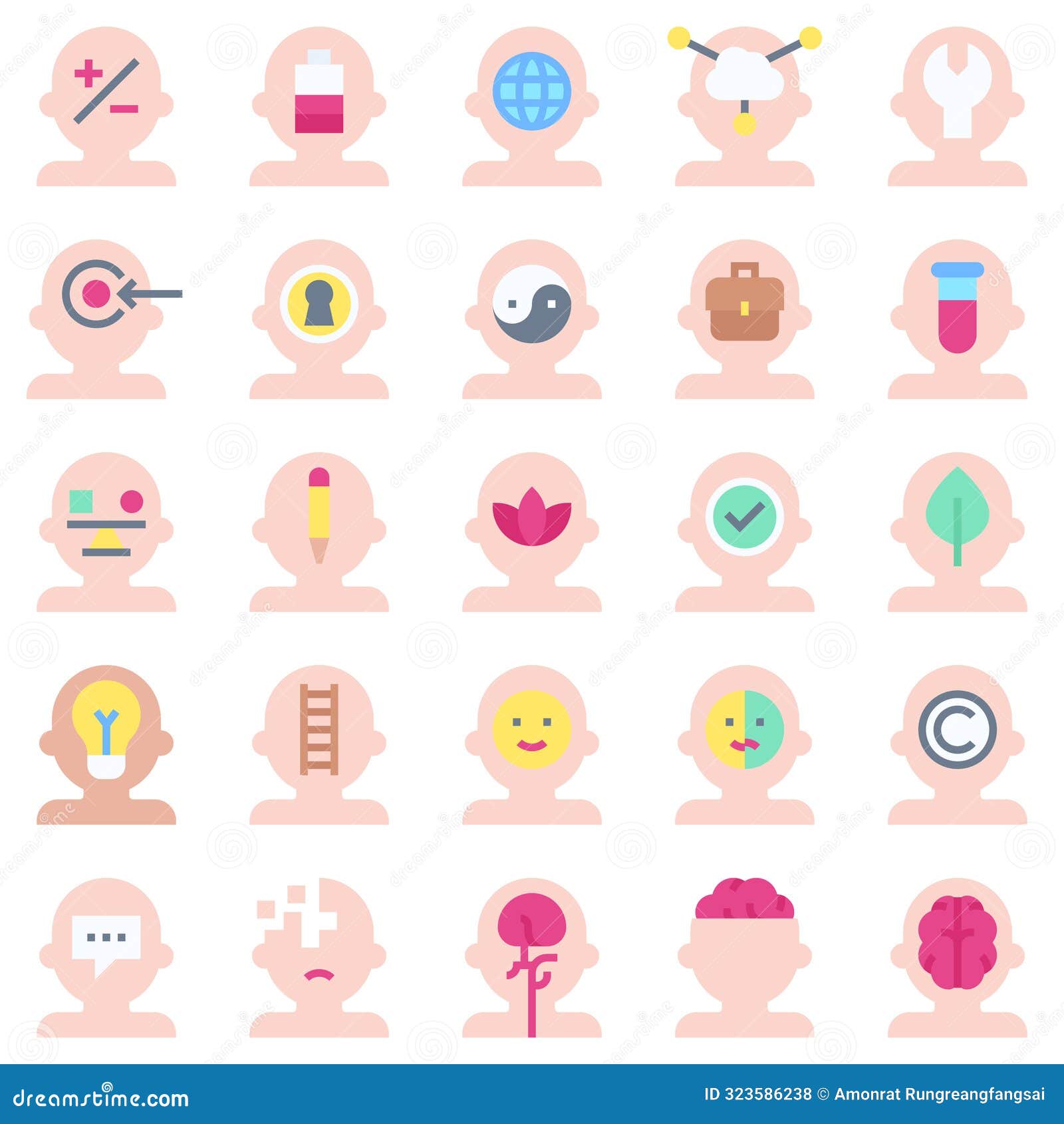 Mind Process Flat Icon Set, Vector Illustrations in Filled Design Stock ...