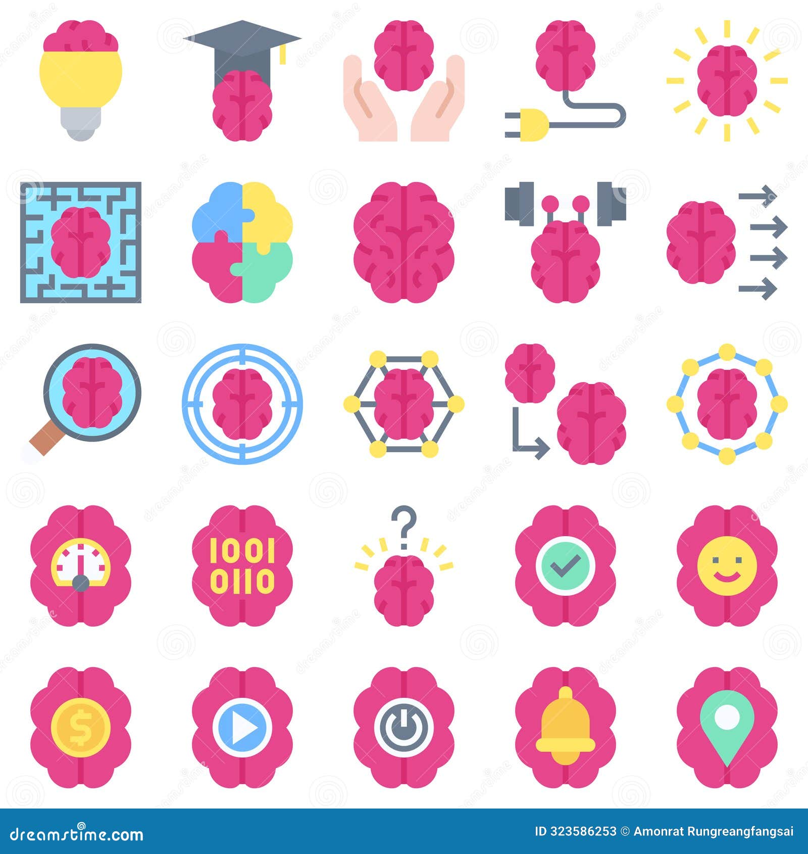 Mind Process Flat Icon Set, Vector Illustrations in Filled Design Stock ...