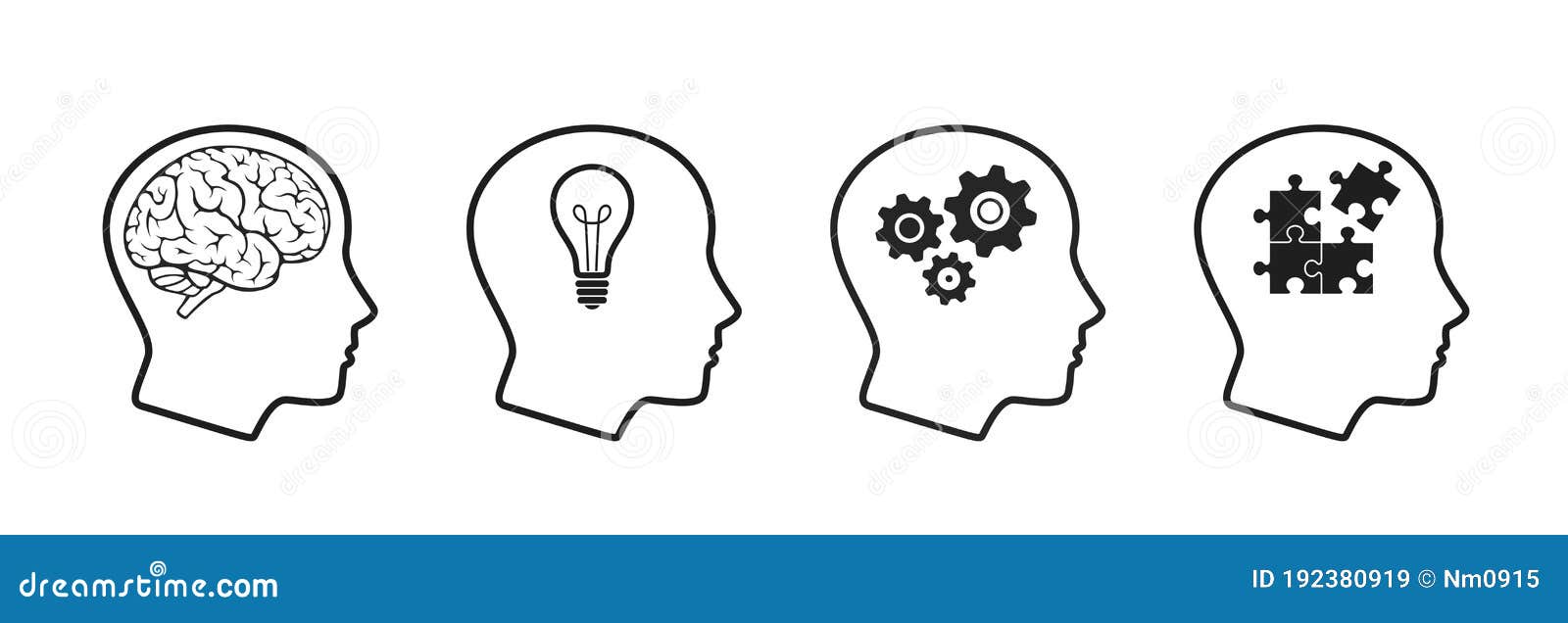 Mind Process Icon Set. Intelligence, Brainstorming, Brain Thinking ...