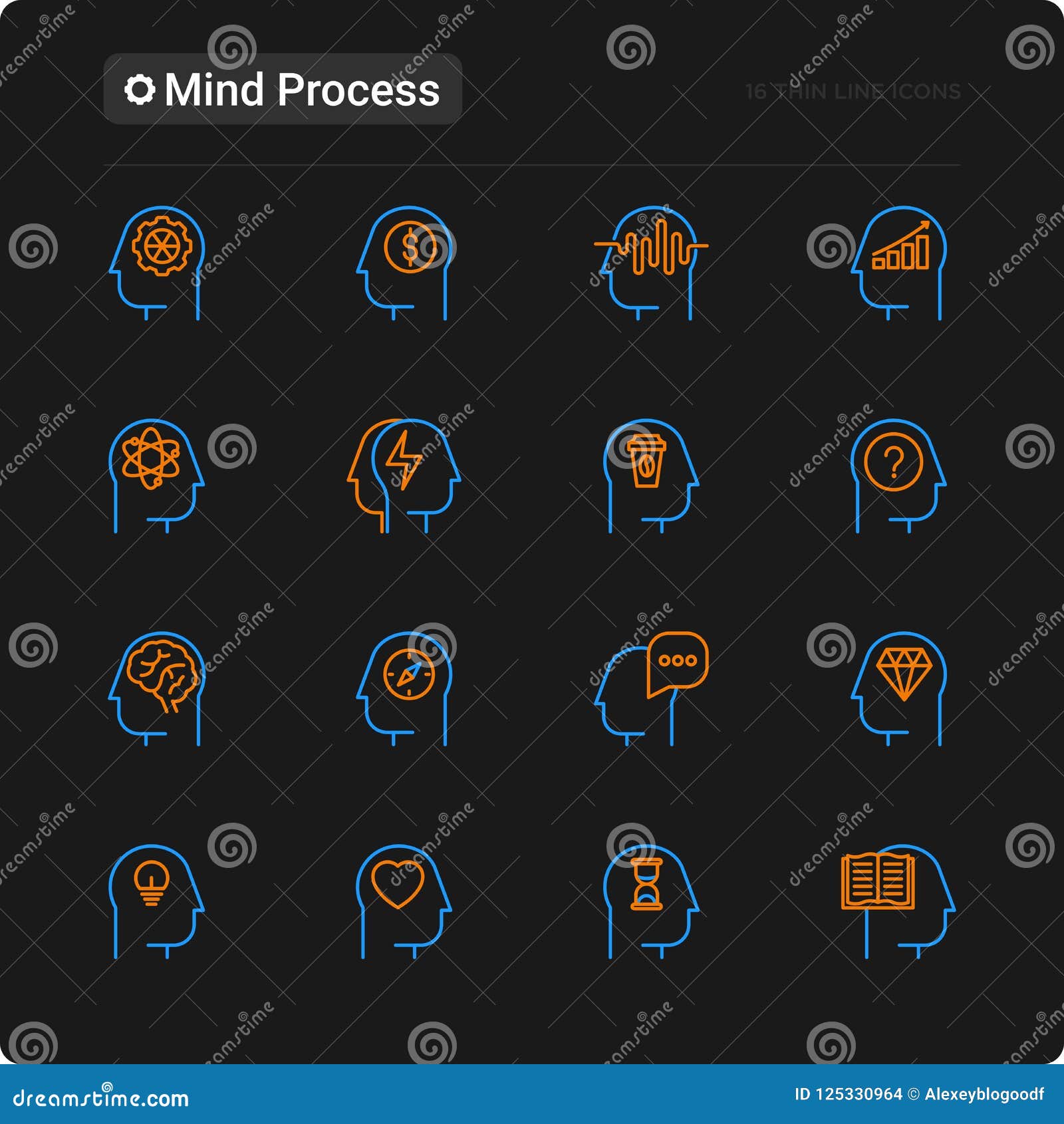 Mind Process Thin Line Icons Set Stock Vector - Illustration of money ...