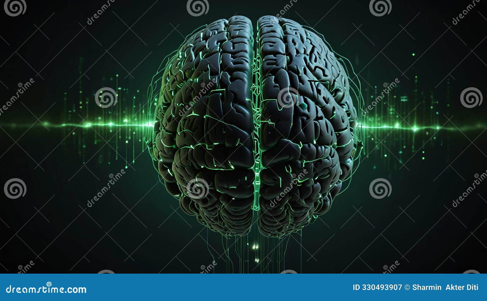 Mind Programming: an Abstract Visual of a Brain with Green Circuitry Lighting Up Stock ...