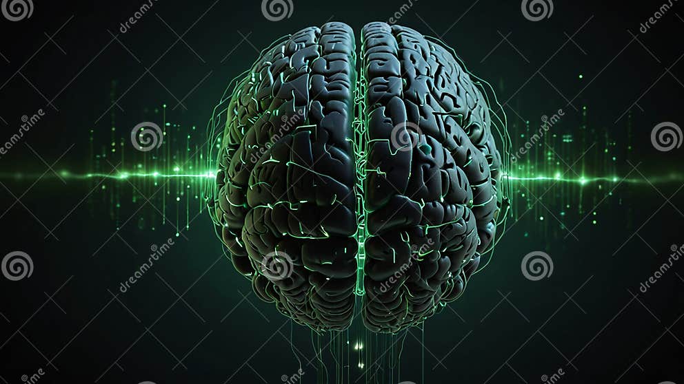 Mind Programming: an Abstract Visual of a Brain with Green Circuitry ...