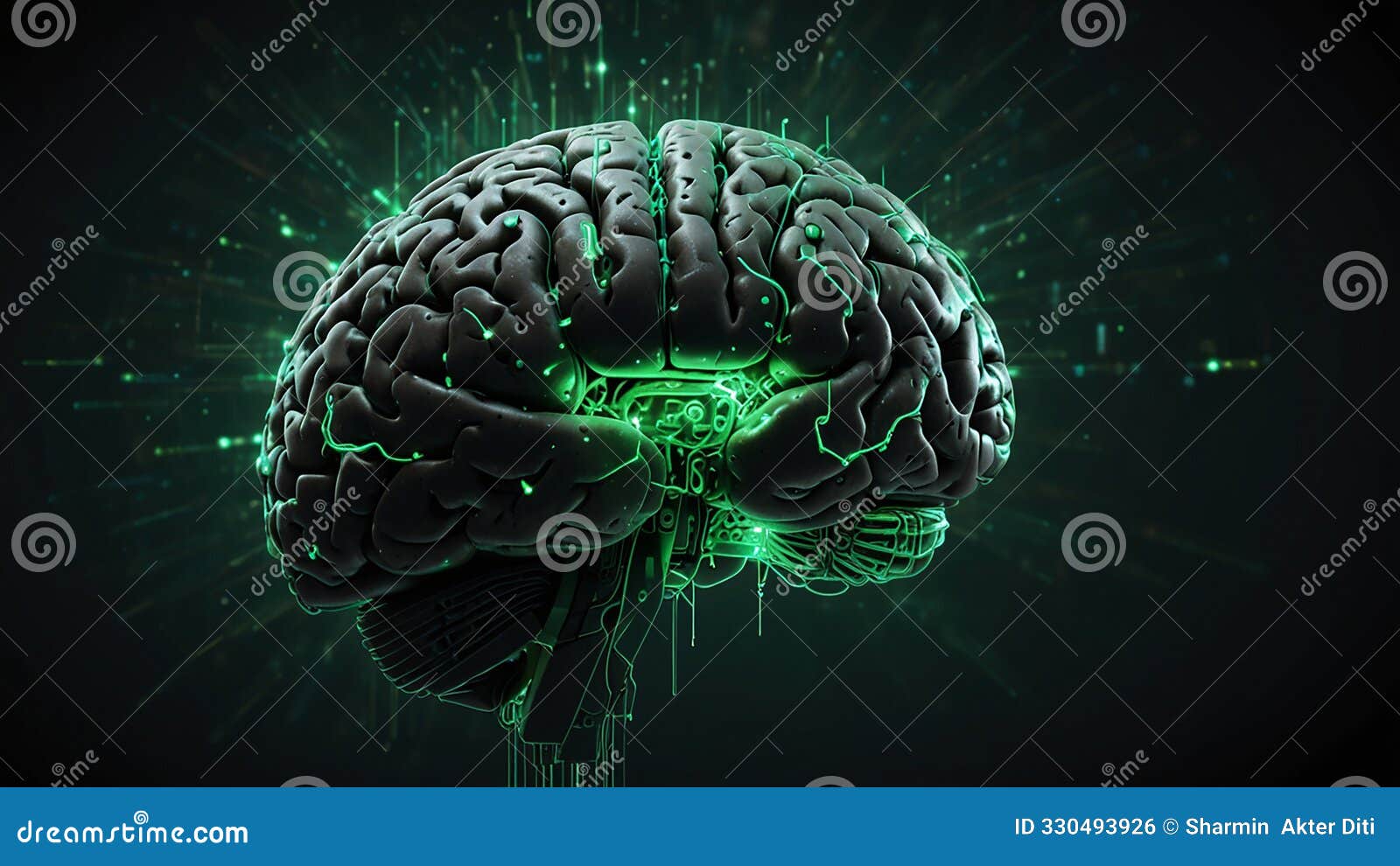 Mind Programming: an Abstract Visual of a Brain with Green Circuitry ...