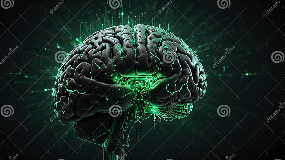 Mind Programming: an Abstract Visual of a Brain with Green Circuitry ...