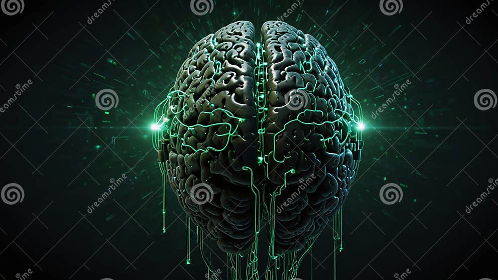 Mind Programming: an Abstract Visual of a Brain with Green Circuitry ...