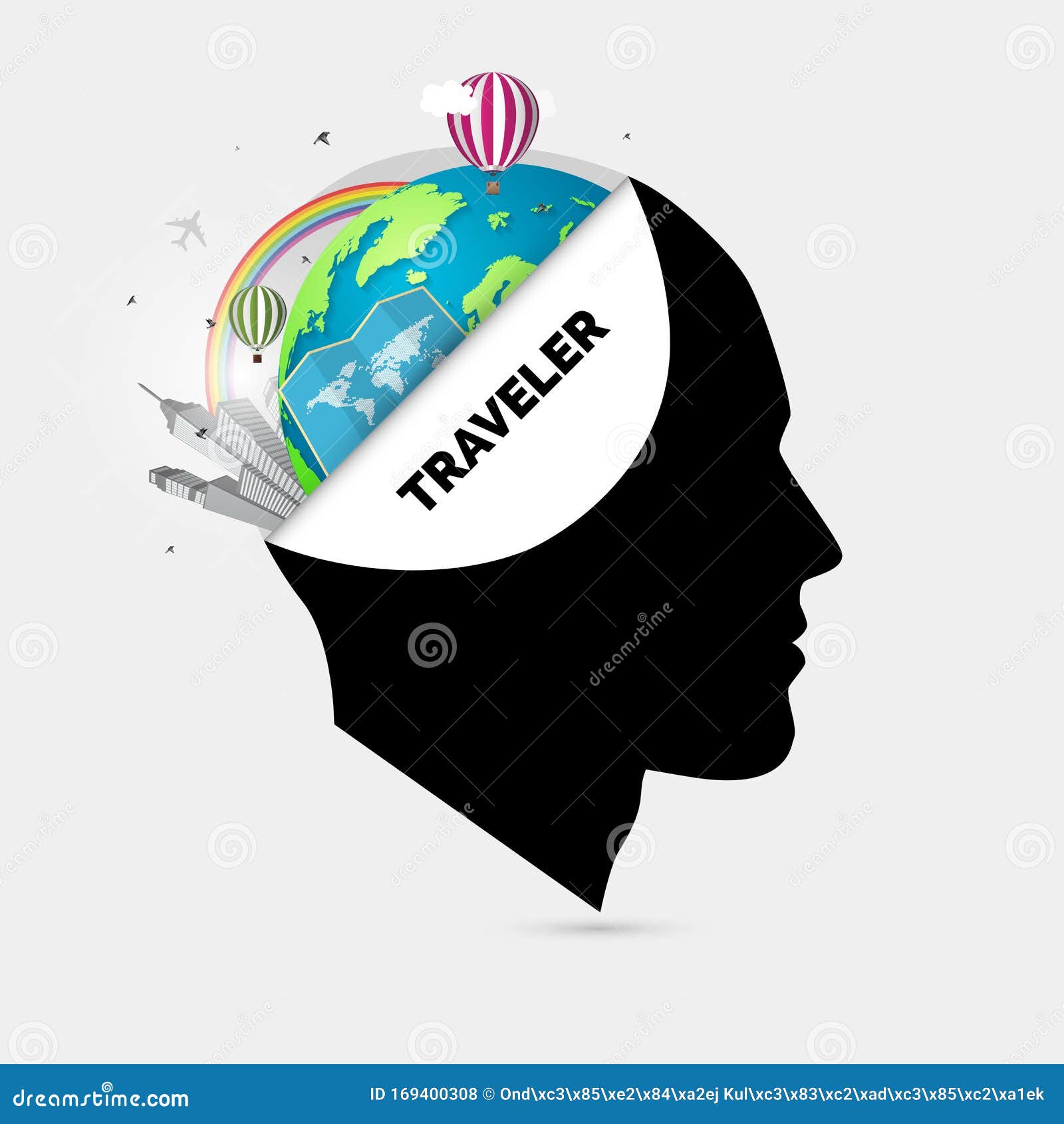 Mind of Traveler. Creative Concept with Open Head Stock Vector ...