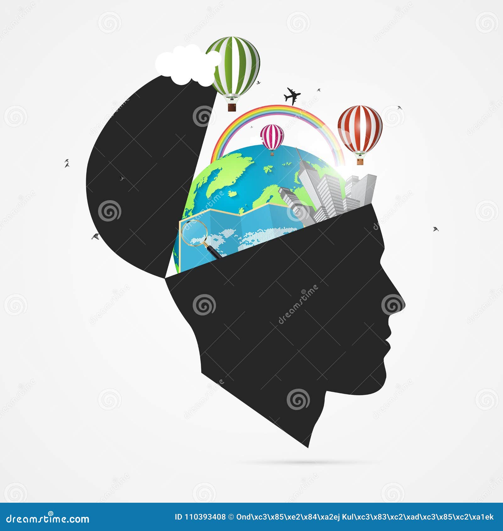 Mind of Traveler. Creative Concept with Open Head Stock Vector ...