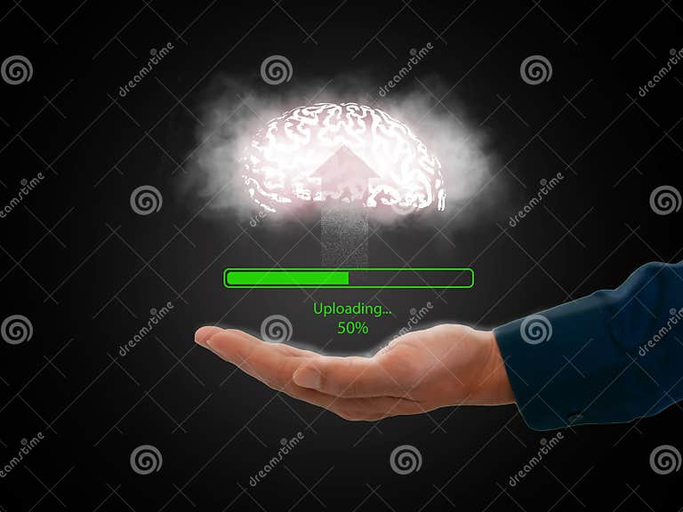 Mind Uploading, Brain Upload Concept. Data and Information are Uploaded ...