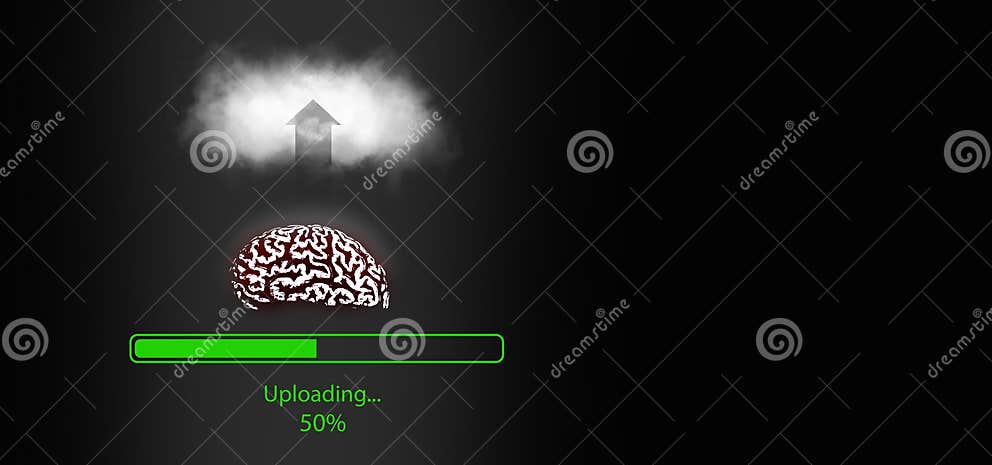 Mind Uploading, Brain Upload Concept. Data and Information are Uploaded ...