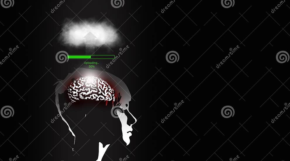 Mind Uploading, Brain Upload Concept. Data and Information are Uploaded ...