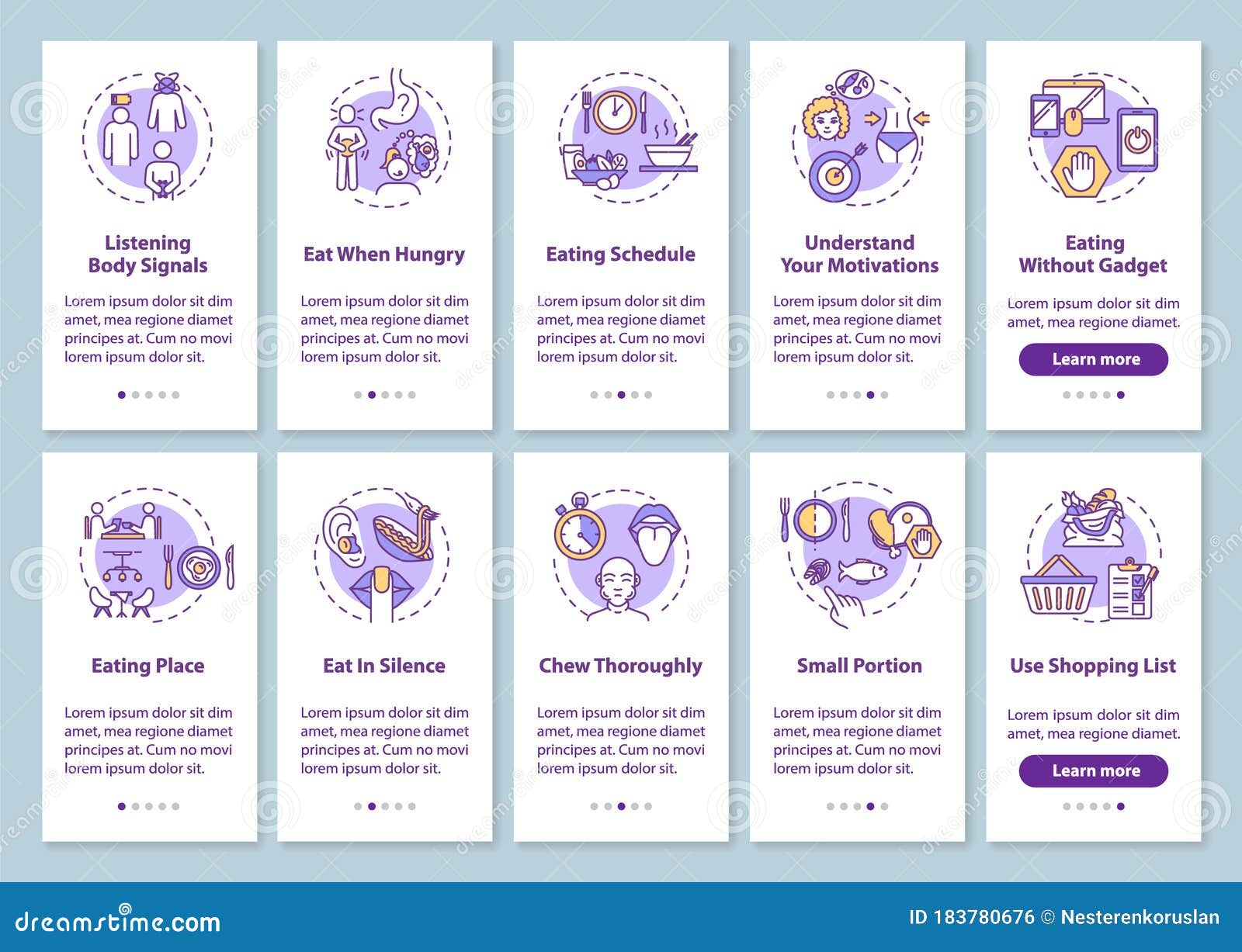 Mindful Eating Habits Onboarding Mobile App Page Screen with Concepts ... Mindful Eating Habits Onboarding Mobile App Page Screen with Concepts ...