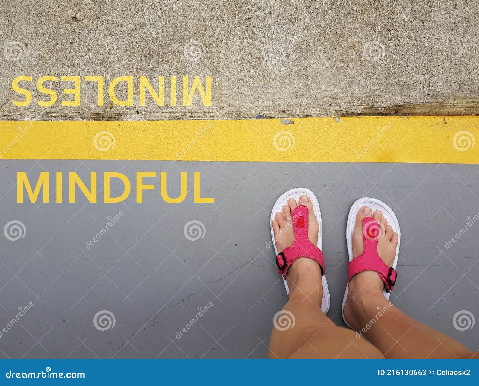 Mindfulness Concept. a Pair of Legs Standing on Mindful Side Stock ...