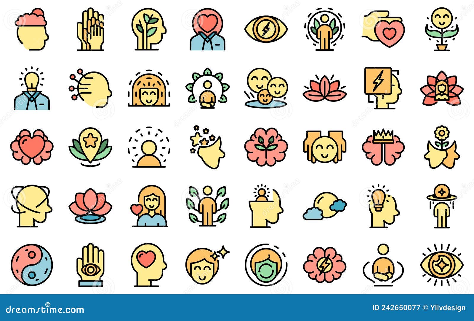 Mindfulness Icons Set Vector Flat Stock Vector - Illustration of stress ...