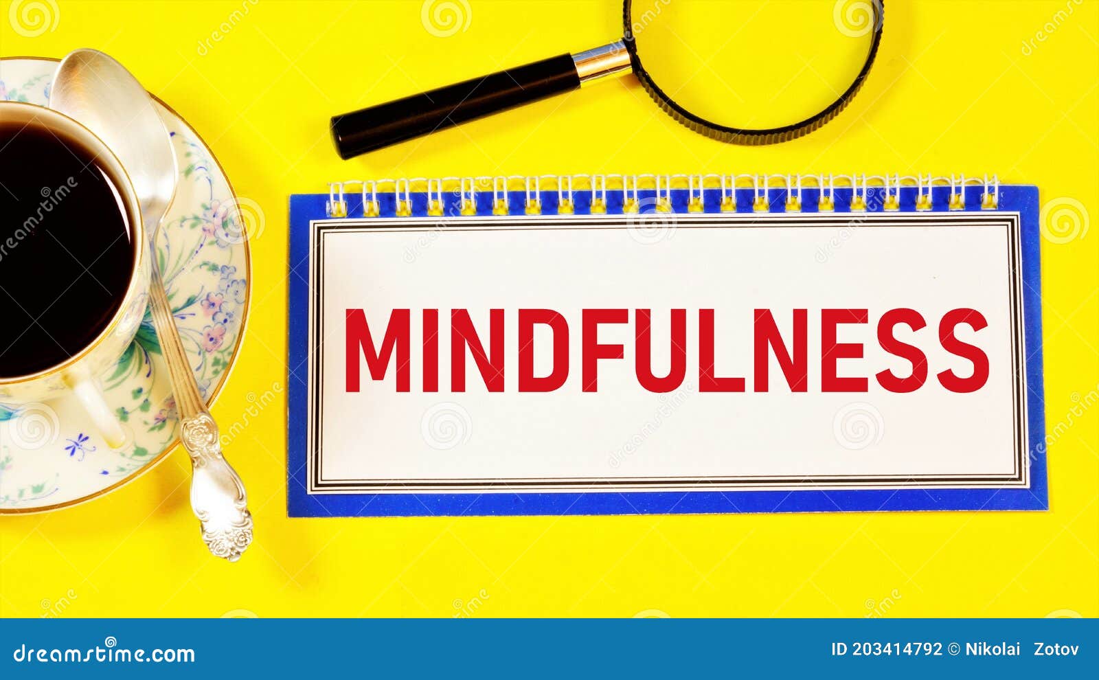 Mindfulness. Label Text and Magnifier of the Study Stock Photo - Image ...