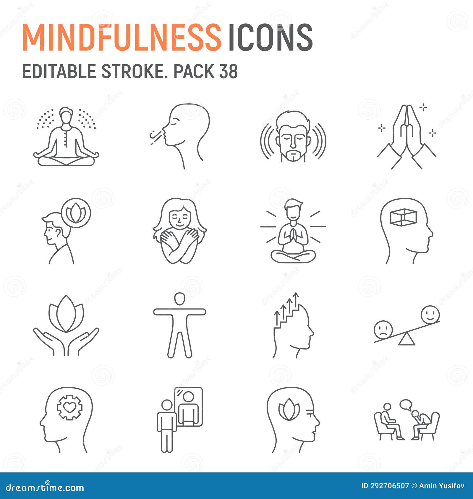 Mindfulness line icon set stock illustration. Illustration of body ...
