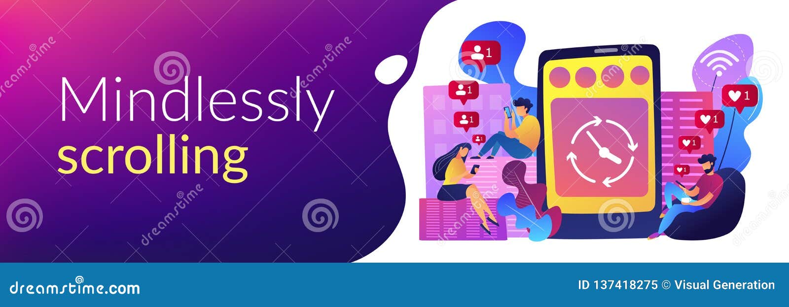 Mindlessly Scrolling Concept Banner Header. Stock Vector - Illustration ...