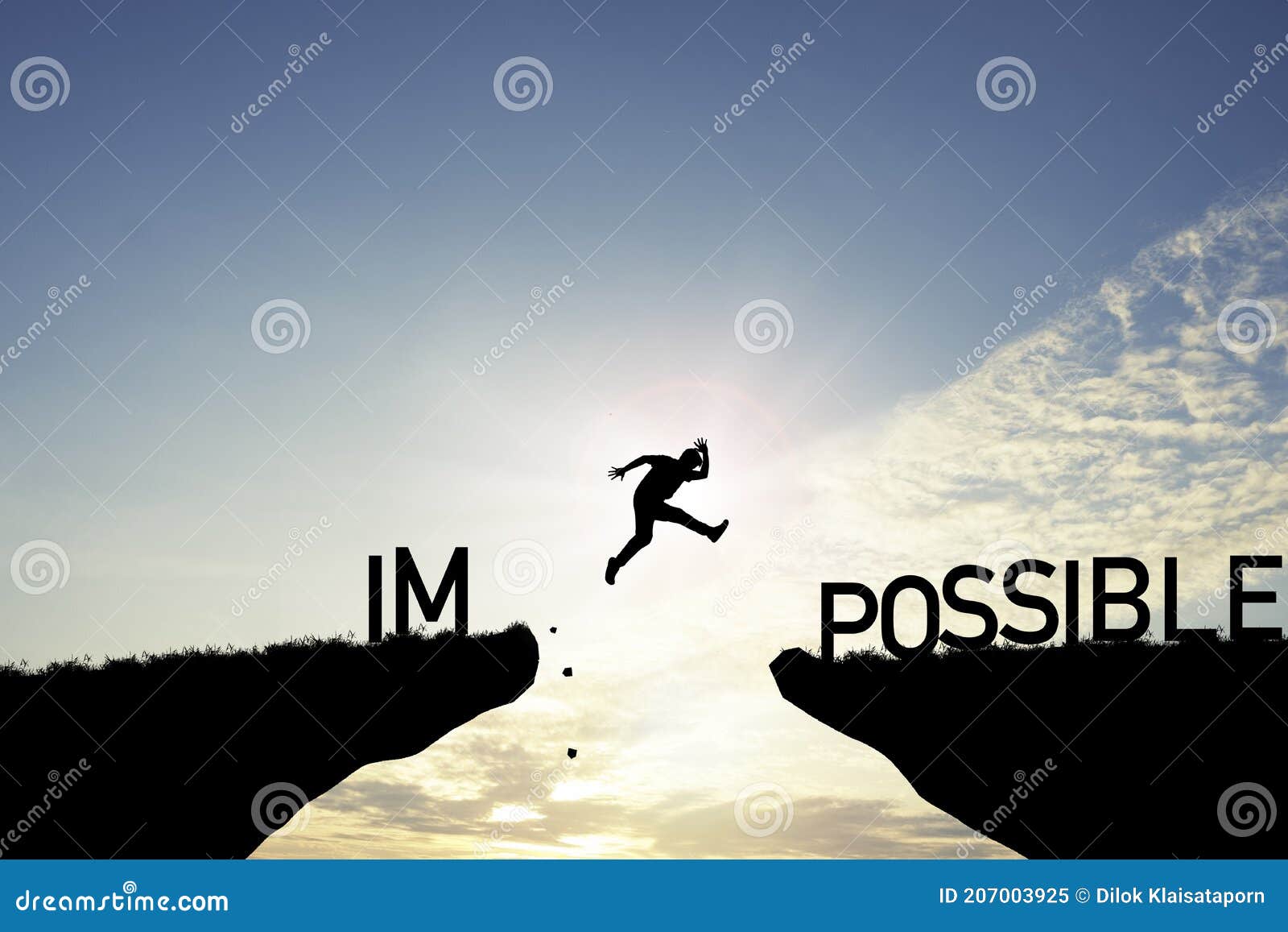 Mindset Concept ,Silhouette Man Jumping Over Impossible and Possible ...