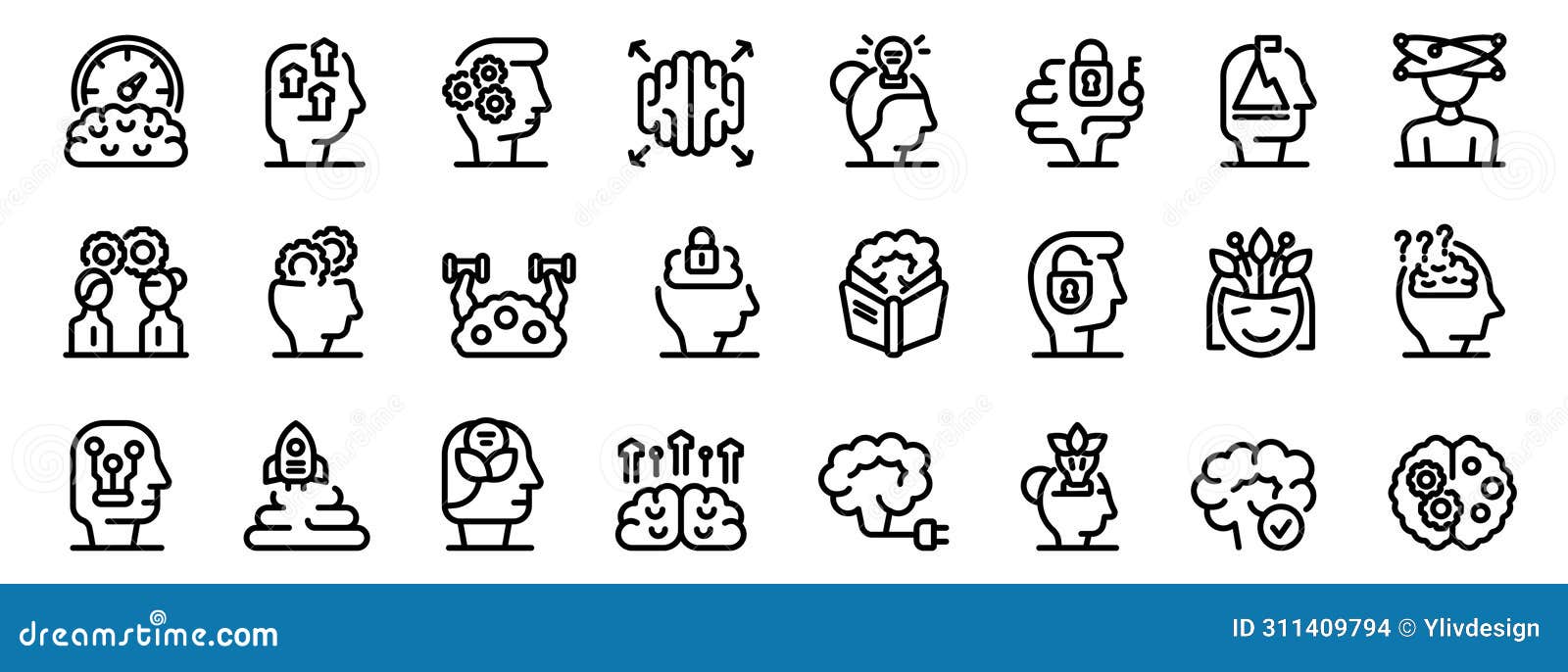 Mindset Icons Outline Growth, Flexibility, Improvement, Focus, And ...