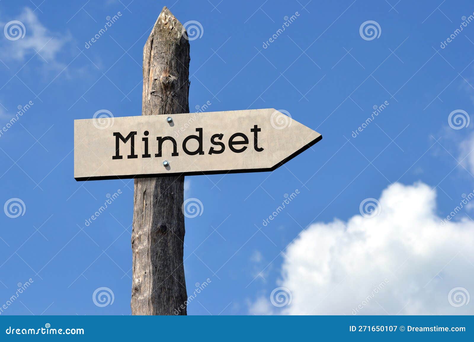 Mindset - Wooden Signpost with One Arrow, Sky with Clouds Stock Image ...