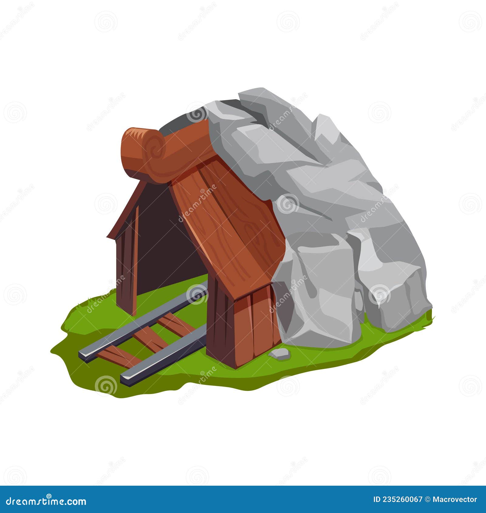 Wooden Mine Entrance With Railway, Mining Industry Concept Cartoon ...